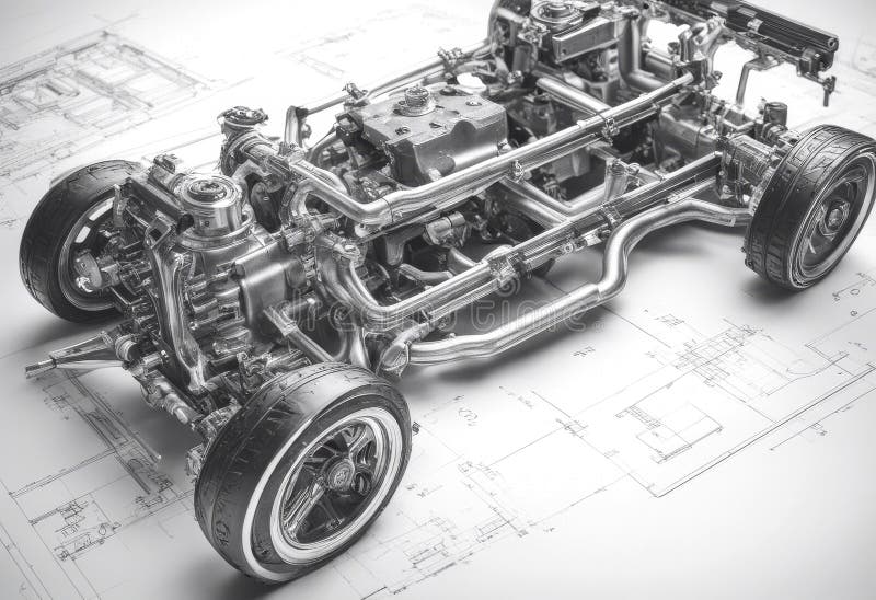 Engine Design Car Blueprint Chassis Stock Illustration - Illustration ...