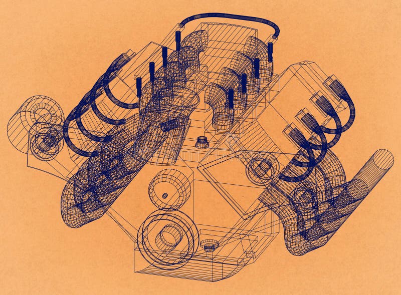 Engine Design - Retro Architect Blueprint Stock Illustration ...