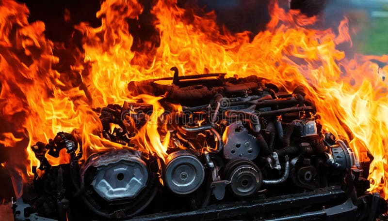 Engine Engulfed in Flames during a Dramatic Fire Incident at a Roadside ...