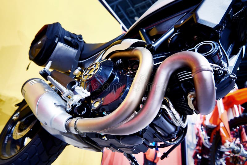 Engine and Exhaust Pipes of Modern Motorcycle Stock Image - Image of ...