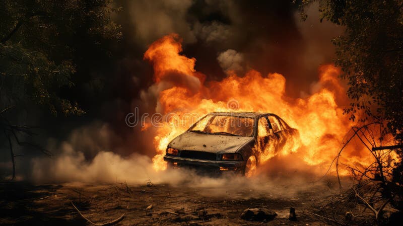 Engine on fire stock illustration. Illustration of inferno - 369258626