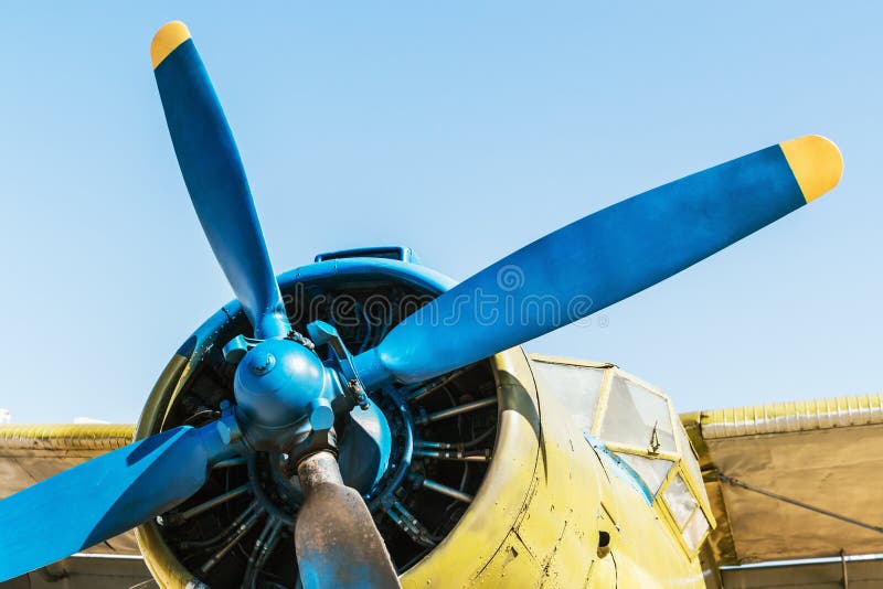 Engine, Fuselage and Propeller of the Airplane Stock Image - Image of ...
