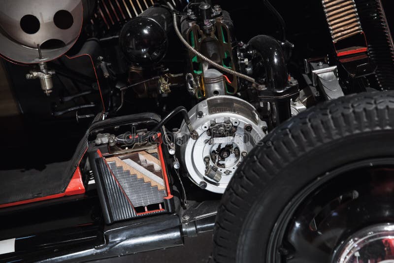 Engine, Generator and Battery of Vintage Car Stock Image - Image of ...