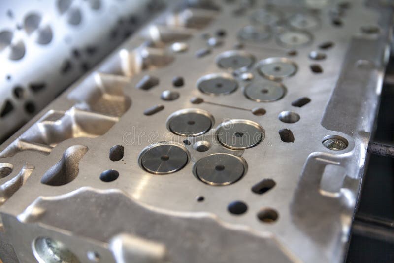 Engine head with valves stock photo. Image of repair - 254414674