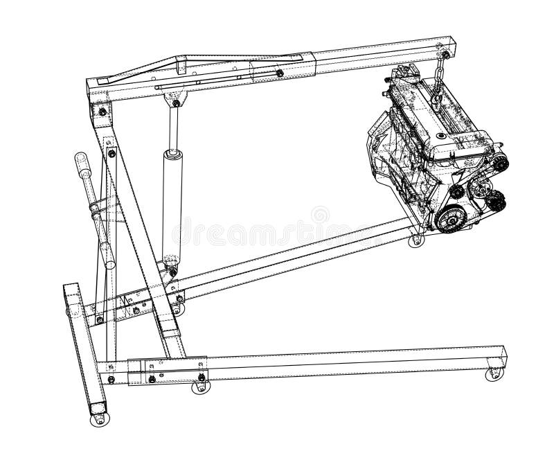 Engine Hoist with Engine Outline Stock Illustration - Illustration of ...