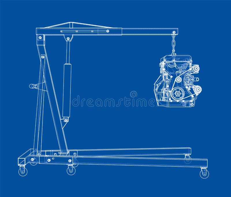 Engine Hoist with Engine Outline Stock Illustration - Illustration of ...