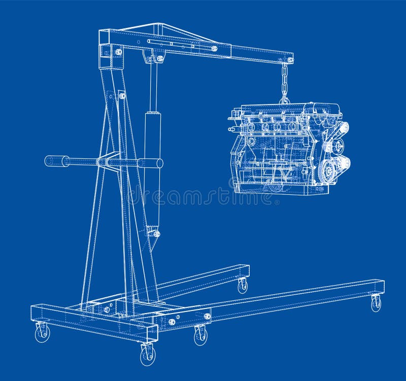 Engine Hoist with Engine Outline Stock Vector - Illustration of machine ...