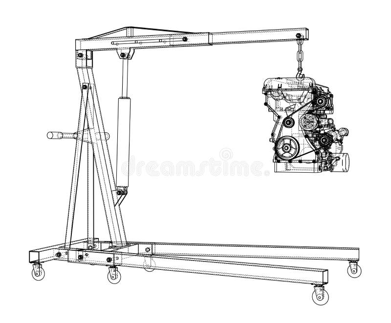 Engine Hoist with Engine Outline Stock Vector - Illustration of ...