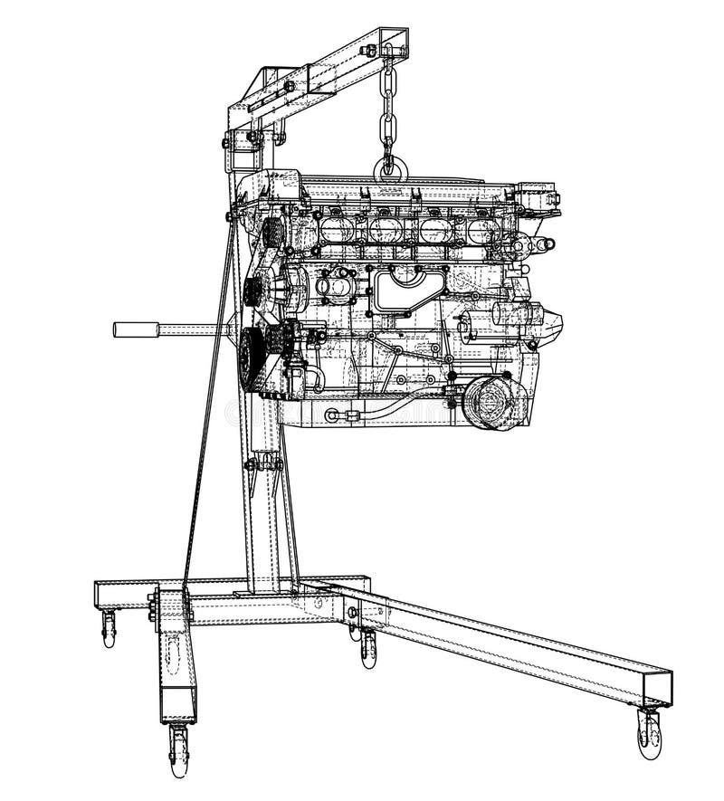 Engine Hoist with Engine Outline Stock Illustration - Illustration of ...
