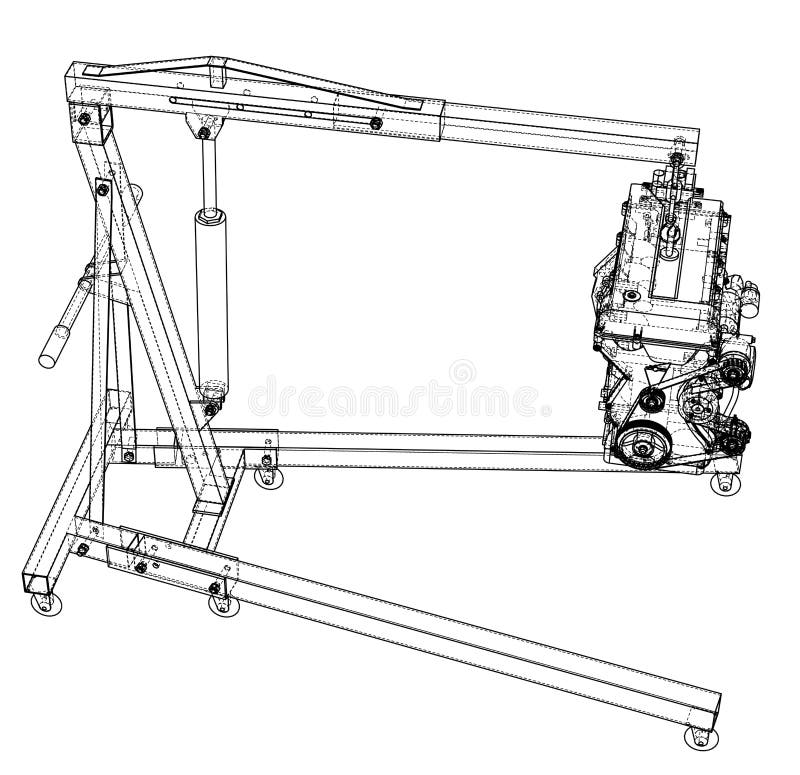 Engine Hoist with Engine Outline Stock Illustration - Illustration of ...