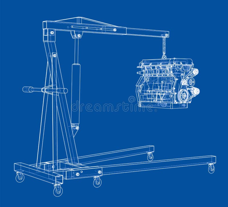 Engine Hoist with Engine Outline Stock Illustration - Illustration of ...