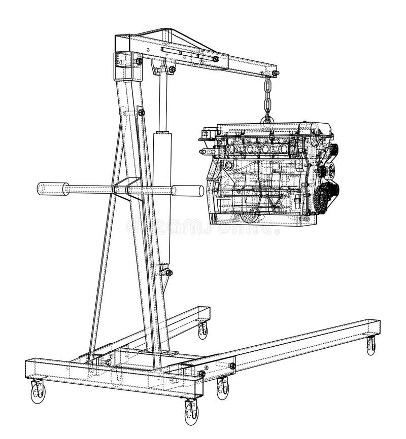 Engine Hoist with Engine Outline Stock Illustration - Illustration of ...