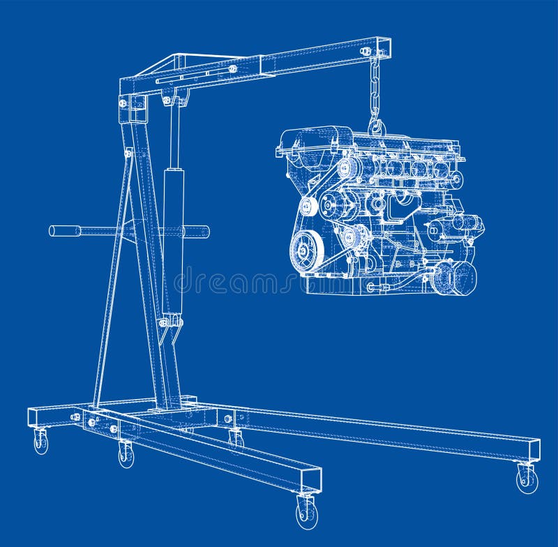 Engine Hoist with Engine Outline Stock Illustration - Illustration of ...