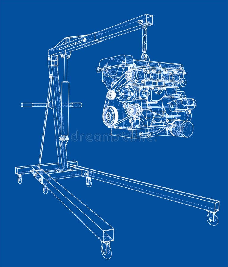 Engine Hoist with Engine Outline Stock Illustration - Illustration of ...