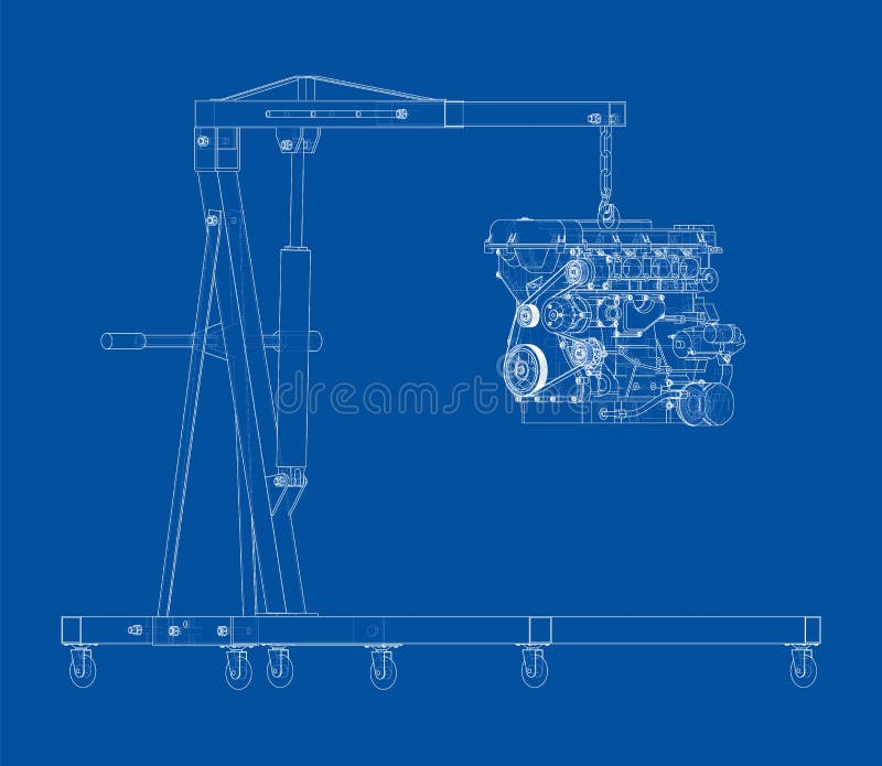 Engine Hoist with Engine. Vector Stock Vector - Illustration of machine ...