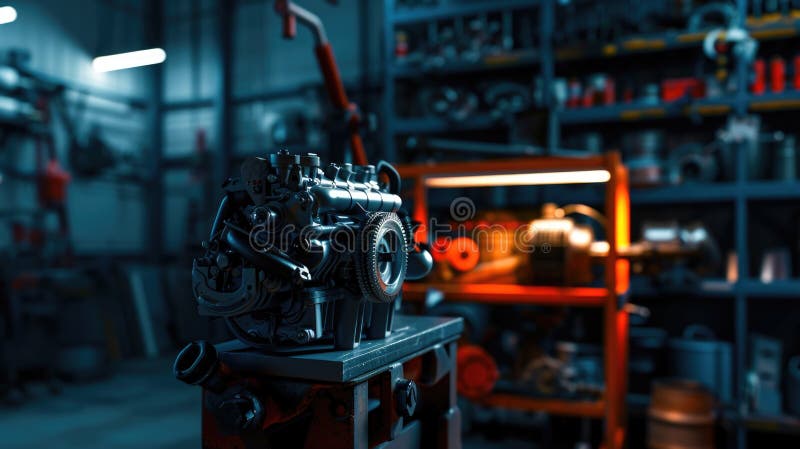 Engine in an Industrial Setting Stock Photo - Image of shop, machine ...