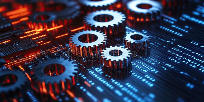The Engine of Innovation: Cogs Interlock Amidst a Sea of Binary Code ...
