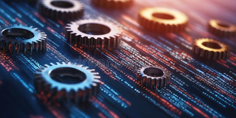 The Engine of Innovation: Cogs Interlock Amidst a Sea of Binary Code ...