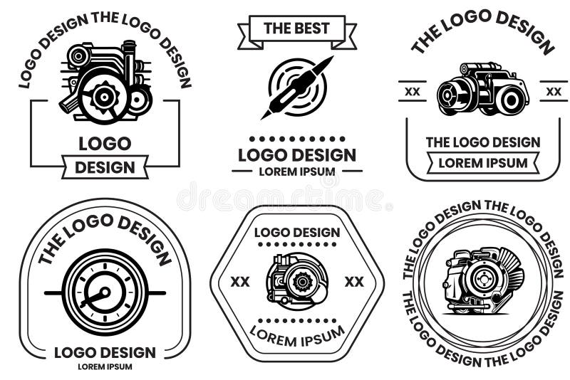 Engine Logo for Machinery in Flat Line Art Style Stock Vector ...