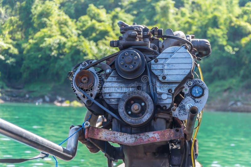 The Engine of the Long Tail Boat Stock Image - Image of gear, internal ...