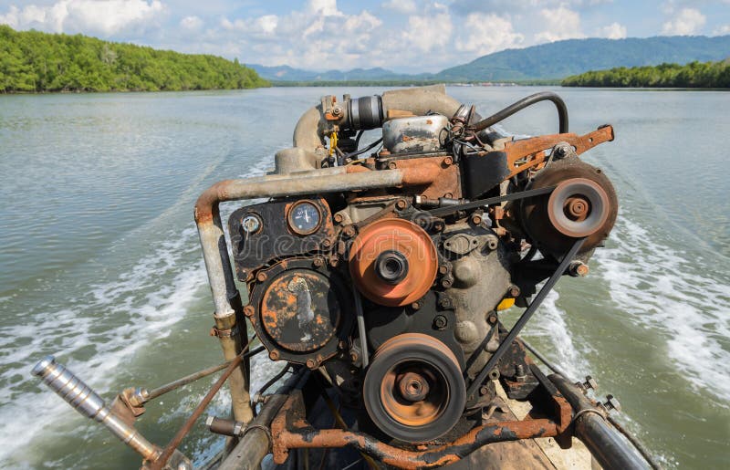 Engine of long tailed boat stock image. Image of piston - 18332217