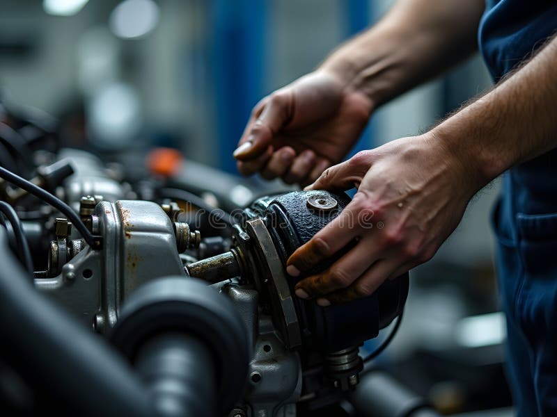 Engine Mechanic Car Hands Repairing Metal Components in Professional ...