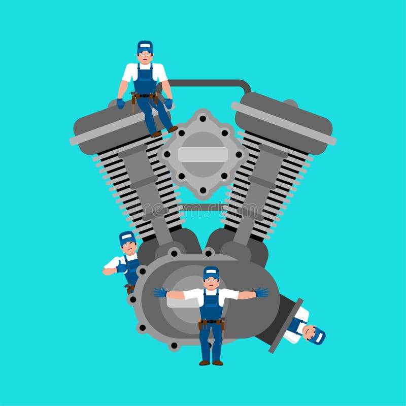 Engine and Mechanic. Repair and Maintenance Stock Vector - Illustration ...