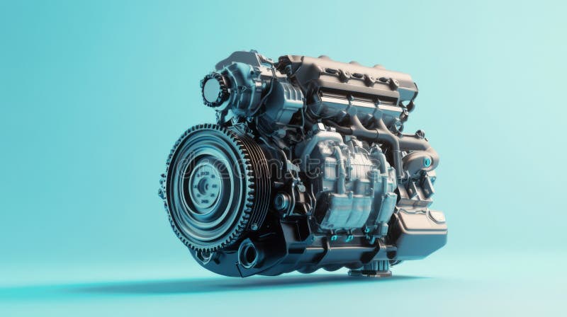 Engine Model Displayed on a Vibrant Blue Background Highlighting Modern ...