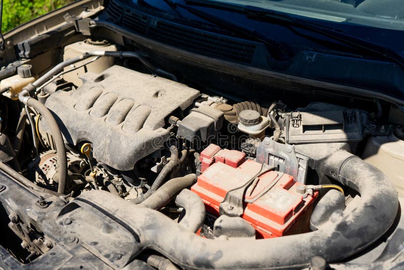 The Engine of the Modern Car, the Bonnet is Open. Stock Photo - Image ...