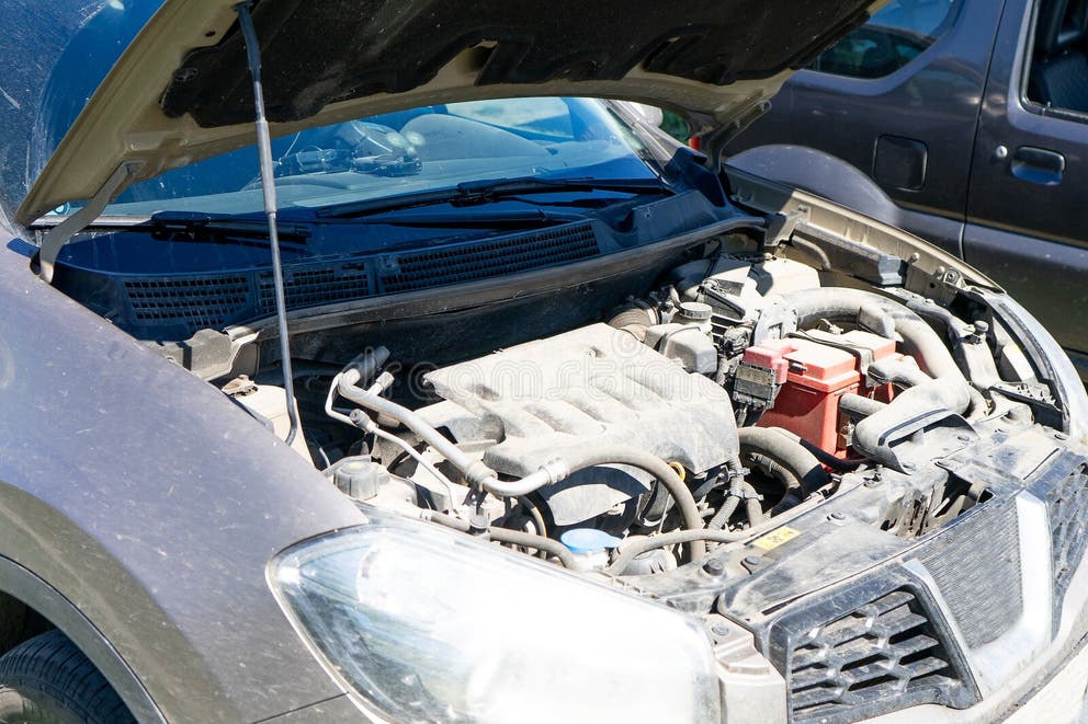 The Engine of the Modern Car, the Bonnet is Open. Editorial Image ...