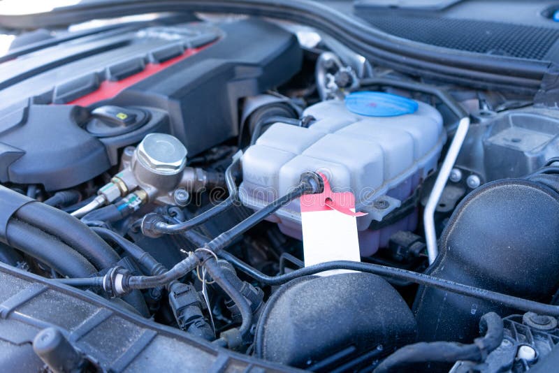 The Engine of the Modern Car, the Bonnet is Open. Stock Image - Image ...