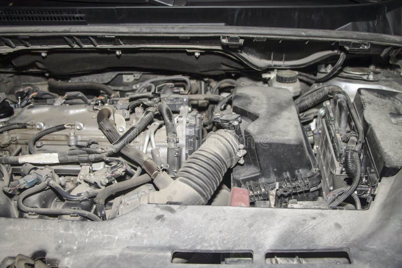 The Engine of the Modern Car in Dust Stock Image - Image of automotive ...