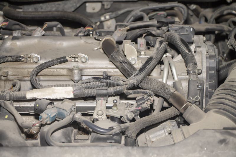 The Engine of the Modern Car in Dust Stock Image - Image of auto ...