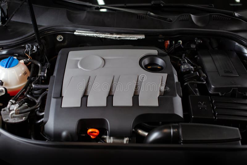 Engine of a Modern Car. Underhood Space of the Car. Stock Image - Image ...