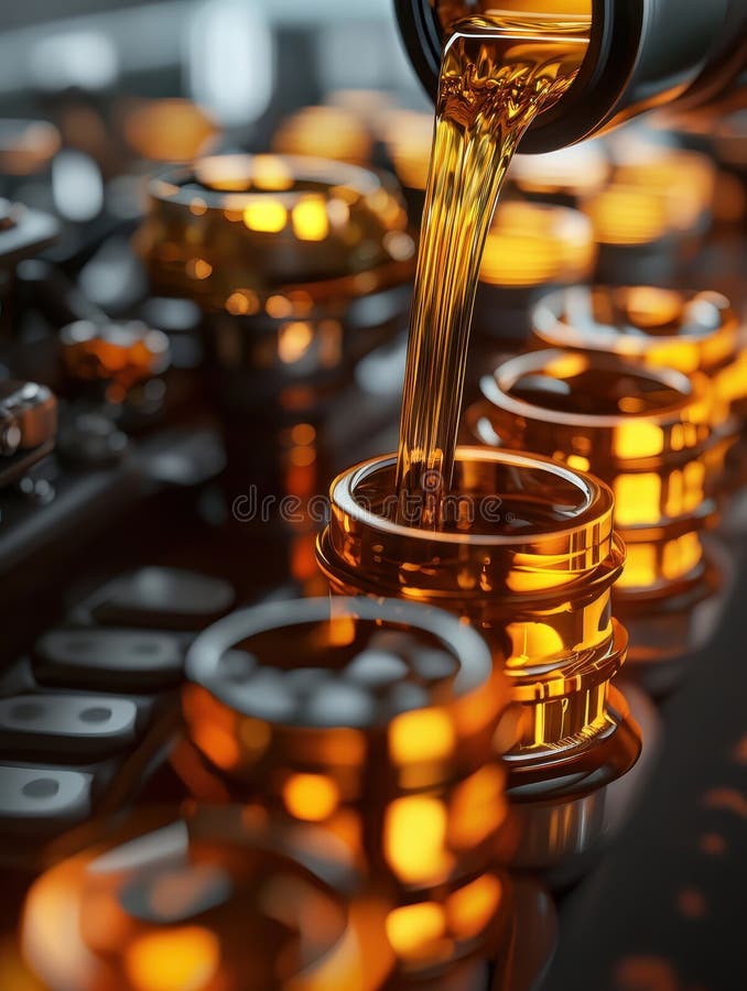 Engine Oil is Being Carefully Poured into a 3D Engine Component for ...