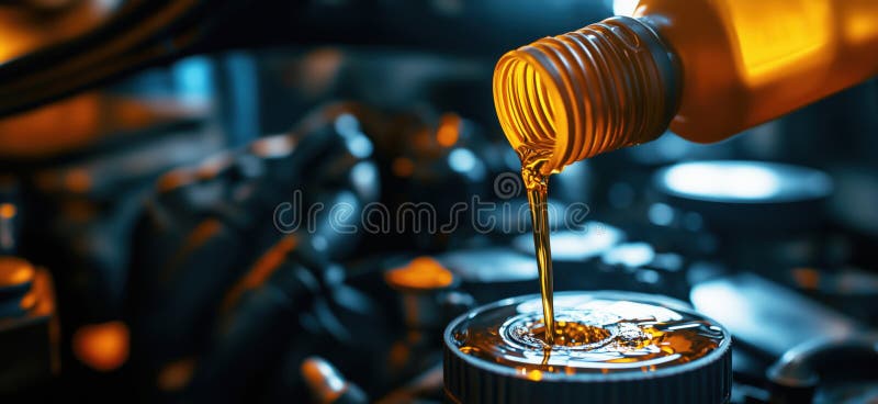 Engine Oil Being Poured into Car Engine for Maintenance and Performance ...