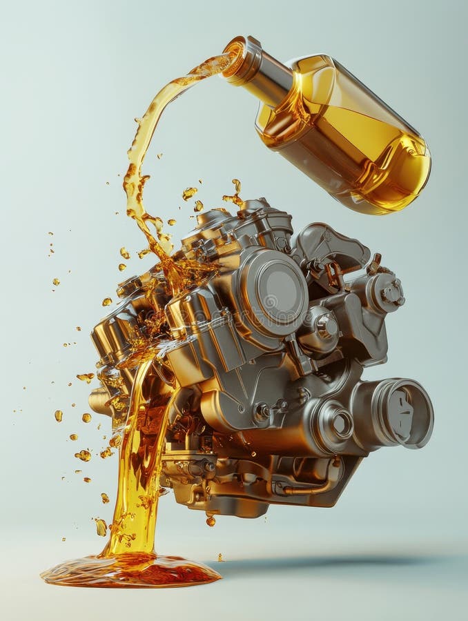 Engine Oil Being Poured into a 3D Engine Model for Maintenance and ...