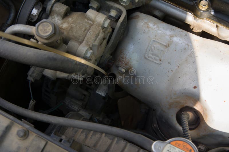 Mans Hand Check Engine Oil Level Check, Dirty Dust Engine Stock Photo ...