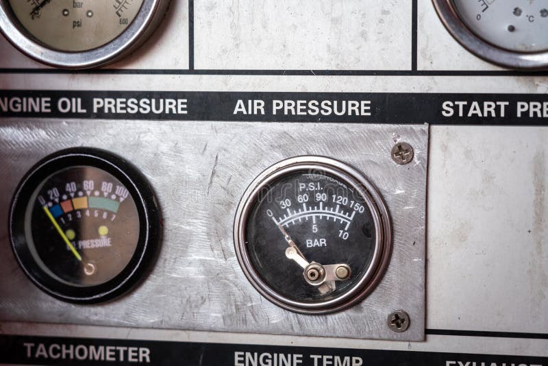 Engine Oil Pressure Gauge on the Control Panel. Stock Photo - Image of ...