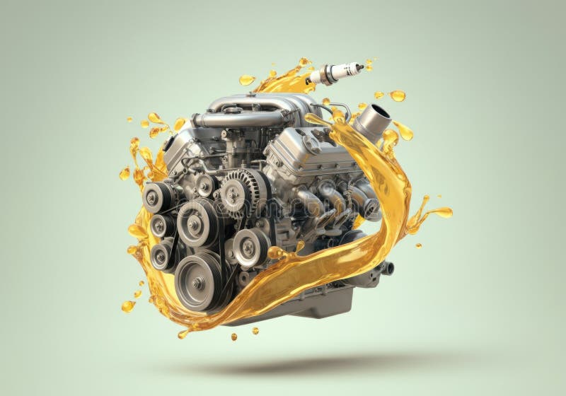 Engine with Oil Splash, Symbolizing Power and Performance in Automotive ...