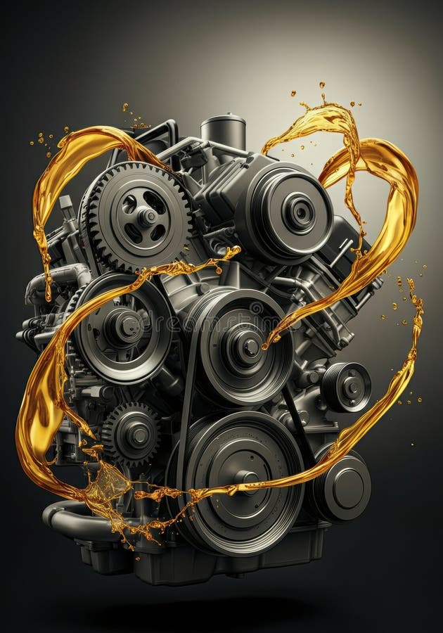 Engine with Oil Splashes, Symbolizing Power and Performance in ...