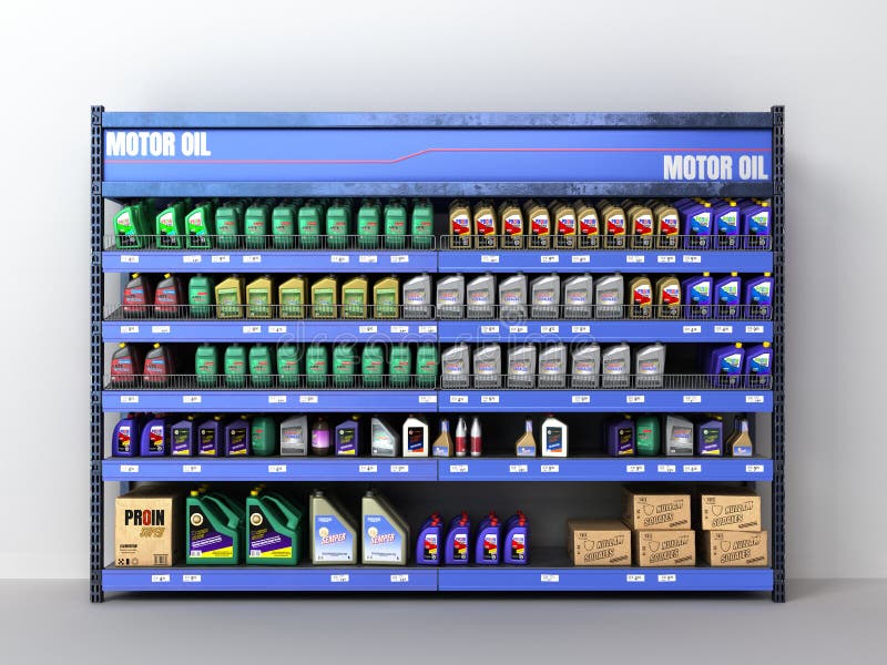 Engine Oil Stand in the Supermarket 3d Render on White Stock ...