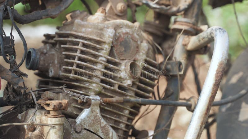 Engine of an Old Abandoned Motorbike with Rust and Dust Stock Footage ...