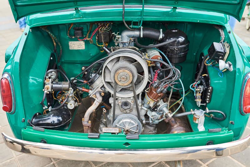 The Engine of an Old Small Car, in the Back Stock Image - Image of ...