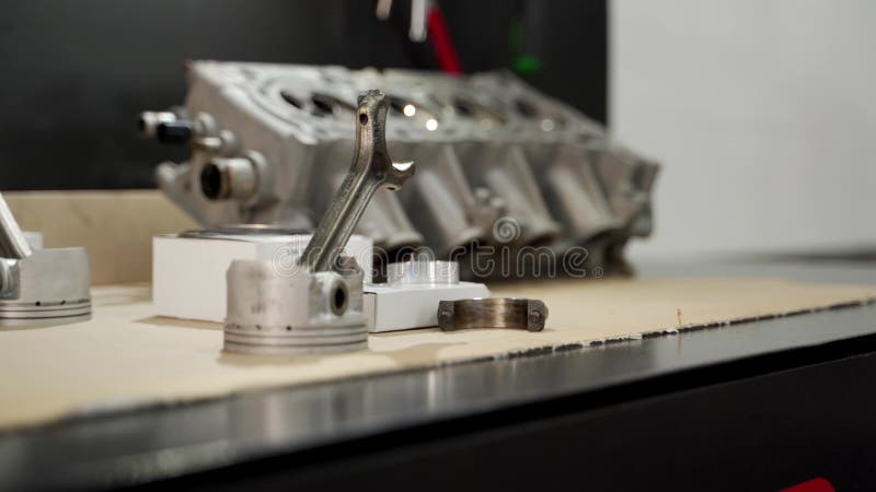 Engine Overhaul Process Displayed with Focus on Cylinder Head, Pistons ...