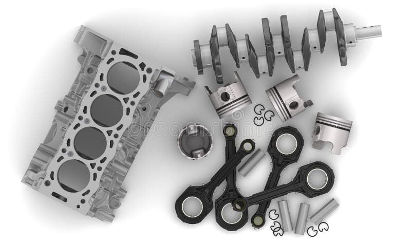 Engine Parts Lie on a White Surface Stock Illustration - Illustration ...