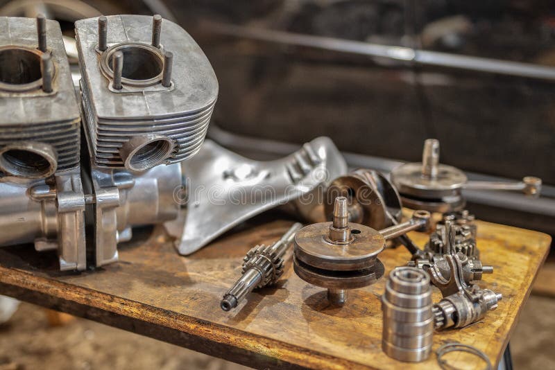 Motorcycle Engine Parts (top View) Stock Photo - Image of head, metal ...