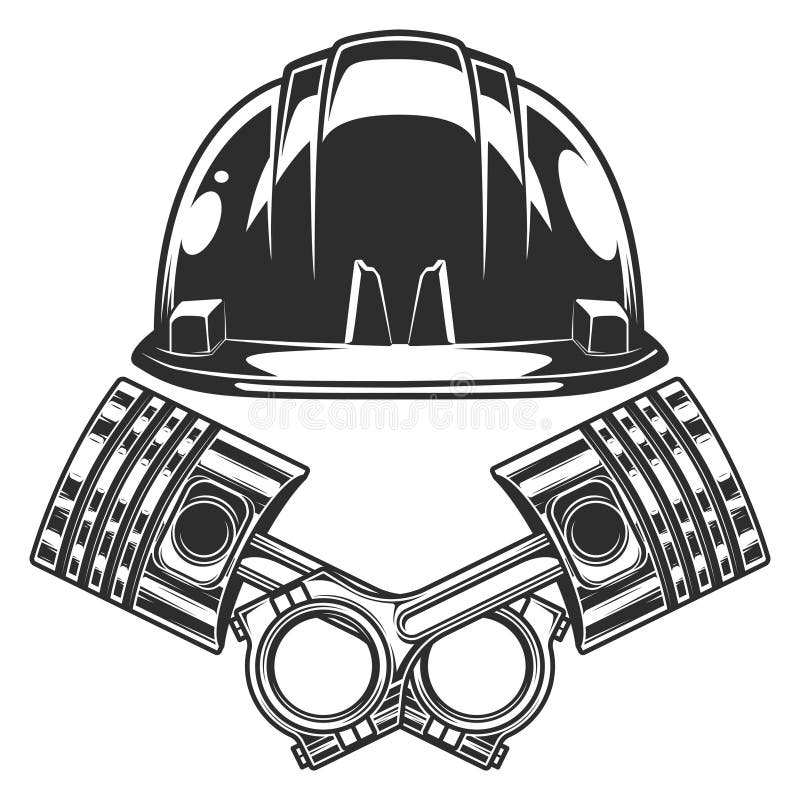 Engine Piston and Hard Hat Construction Helmet on White Background ...