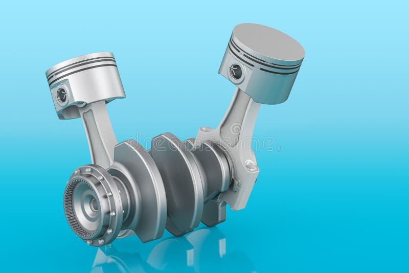 Engine Pistons on Blue Background, 3D Rendering Stock Illustration ...