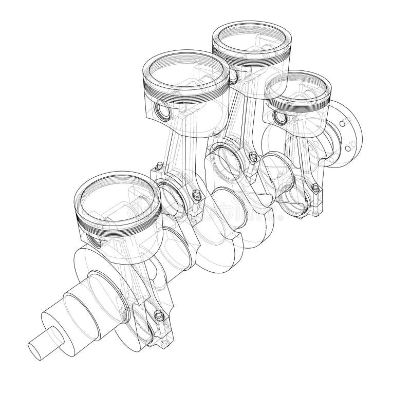 Engine Pistons Outline. 3d Illustration Stock Illustration ...